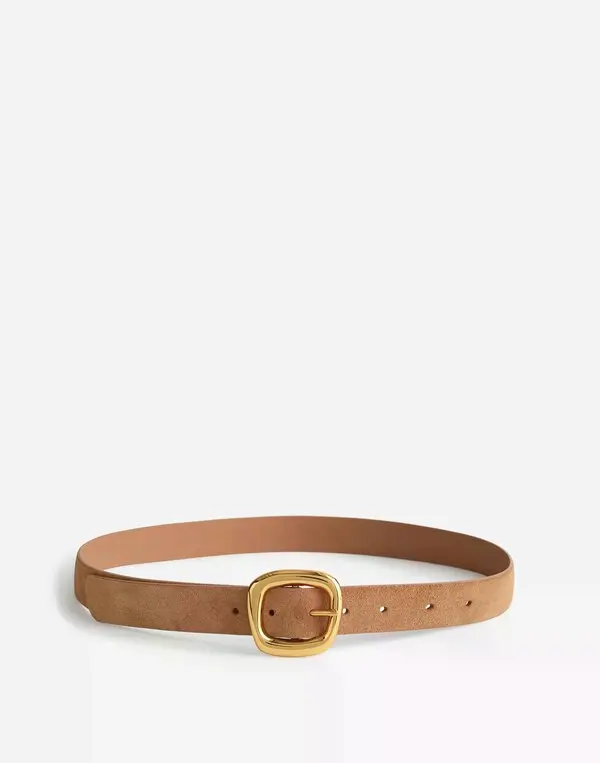 Madewell Sculptural Buckle Suede Belt - Cumin