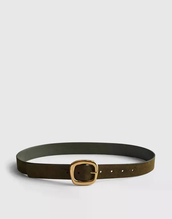 Madewell Sculptural Buckle Suede Belt - Dried Olive