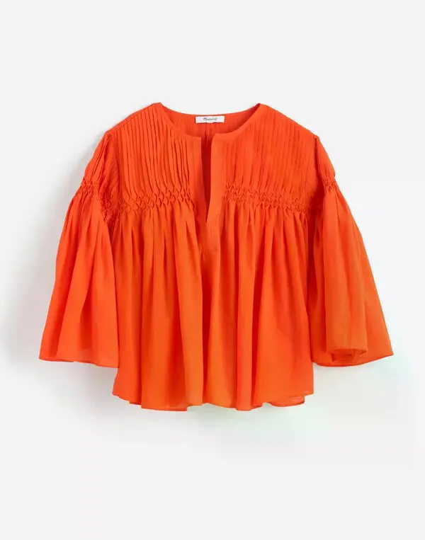 Madewell Pintucked Flutter-sleeve Top - Fiery Orange