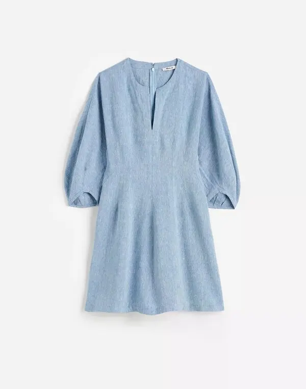 Madewell Split-neck Linen Mini Dress - Sunfaded Blue