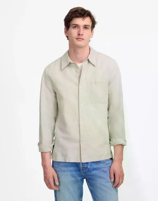 Madewell Button-up Shirt In Cotton-linen Blend - Oat