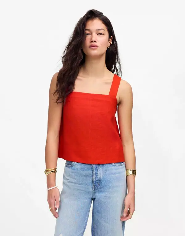 Madewell Contrast-stitch Squareneck Linen Top