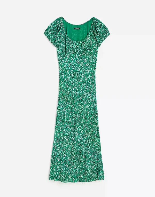Madewell Ruched Scoopneck Midi Dress In Floral In Meadow Ditsy Kelly Green  - 56% Off | Editorialist