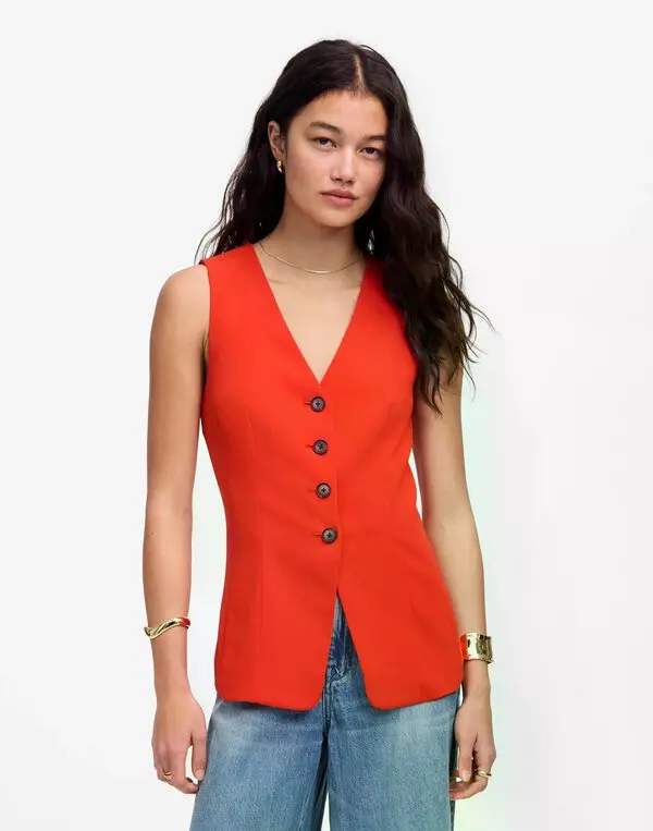 Madewell Cutaway Long Vest - Bright Flame