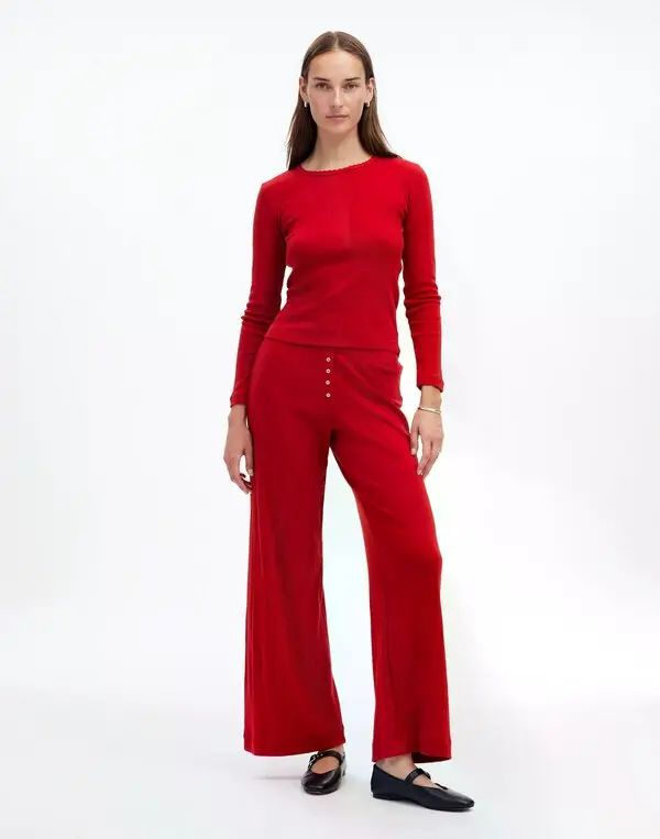 Madewell X Leset Pointelle Perfect Tee & Pant Set - Red
