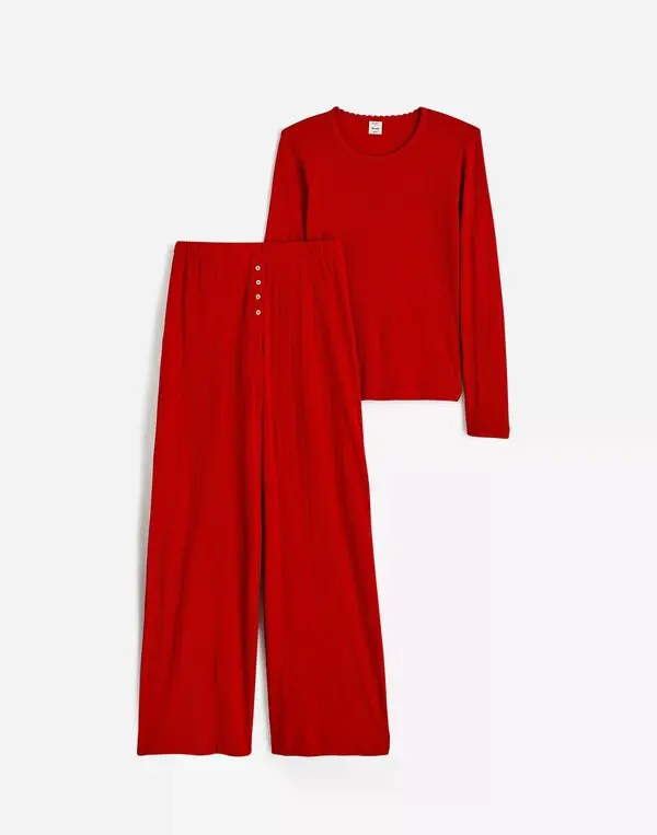 Madewell X Leset Pointelle Perfect Tee & Pant Set - Red