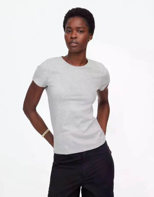 Madewell Essential Slim Tee In Lightweight Cotton - Hthr Medium Grey