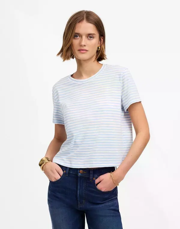 Madewell Easy Crop Crew Tee In Soft Slub - Light Pool
