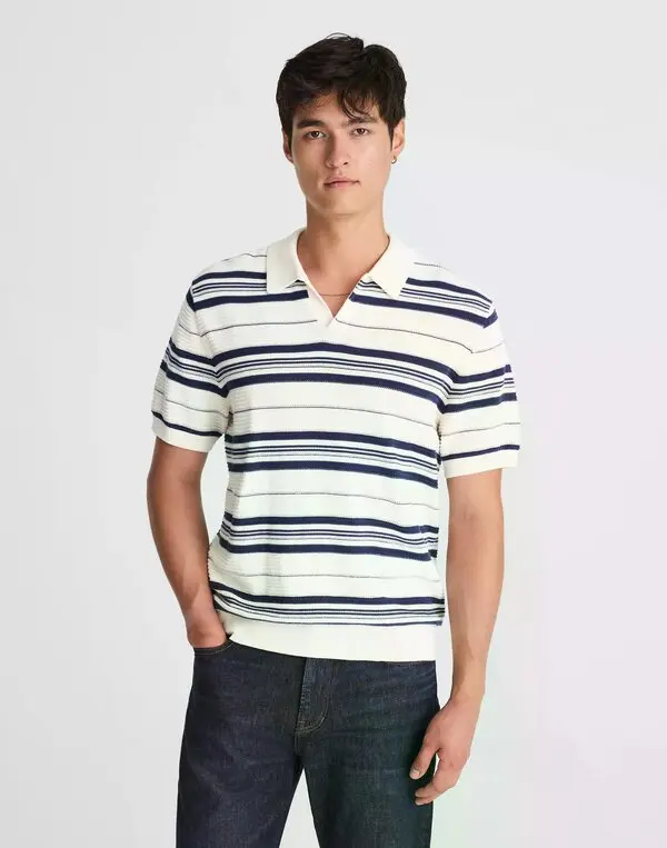 Madewell Striped Johnny-collar Sweater Polo