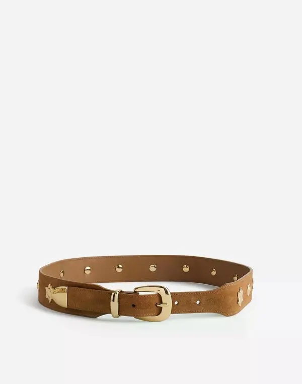 Madewell Sun Medallion Wide Suede Belt - Aged Cognac