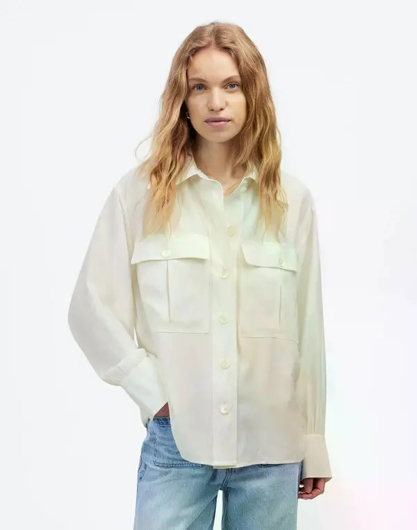 Madewell Silk Utility-pocket Button-up Shirt - Winter White