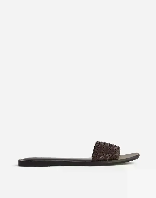 Madewell The Cora Woven Leather Slide Sandal - Dark Carob