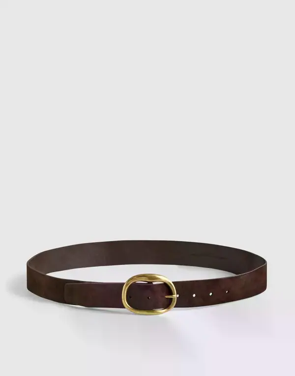 Madewell Oval Buckle Suede Belt - Dark Carob