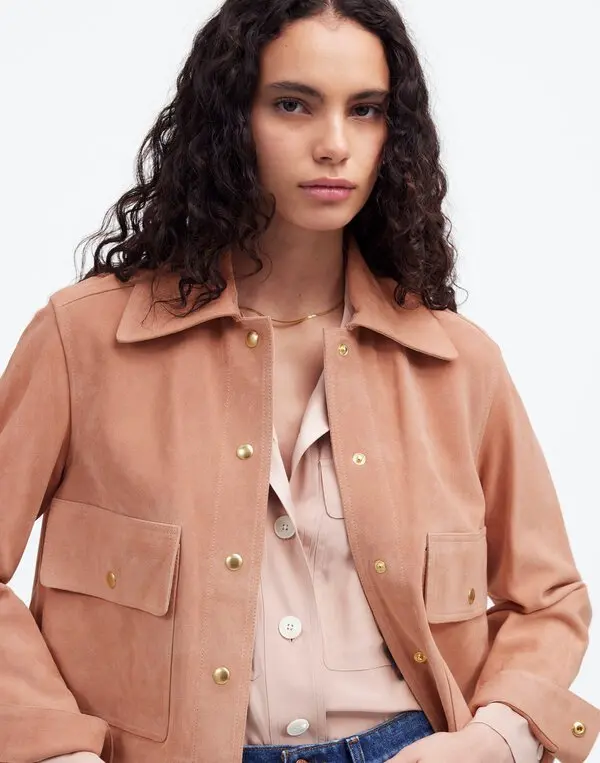 Madewell Suede Crop Chore Jacket - Pale Blush