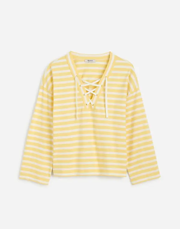 Madewell Lace-up Striped Long-sleeve Tee - Iced Lemon