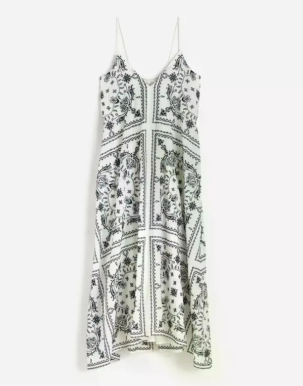 Madewell Embroidered Deep V-Neck Midi Dress In White Dark Navy Emb - 50%  Off | Editorialist
