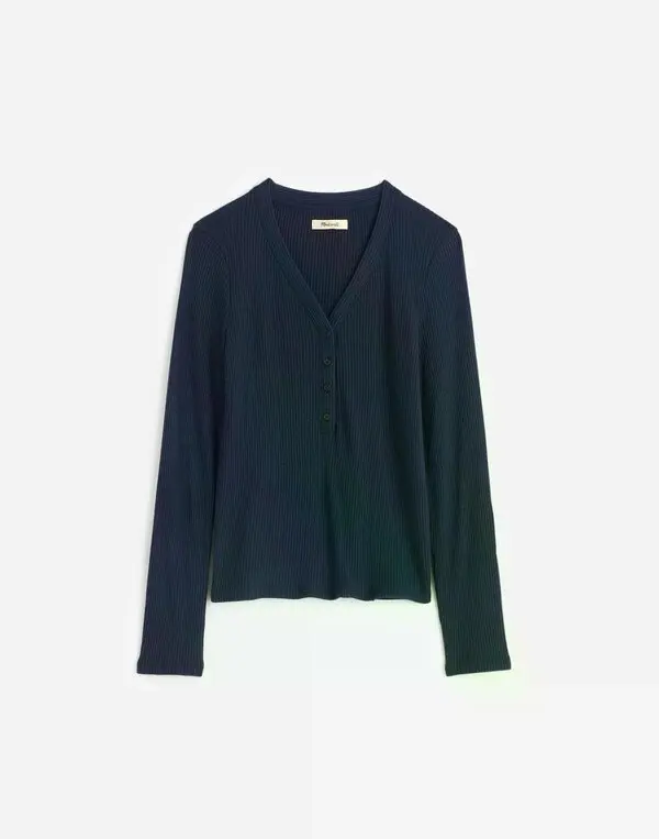 Madewell Brushed Rib Henley Tee - Deep Indigo