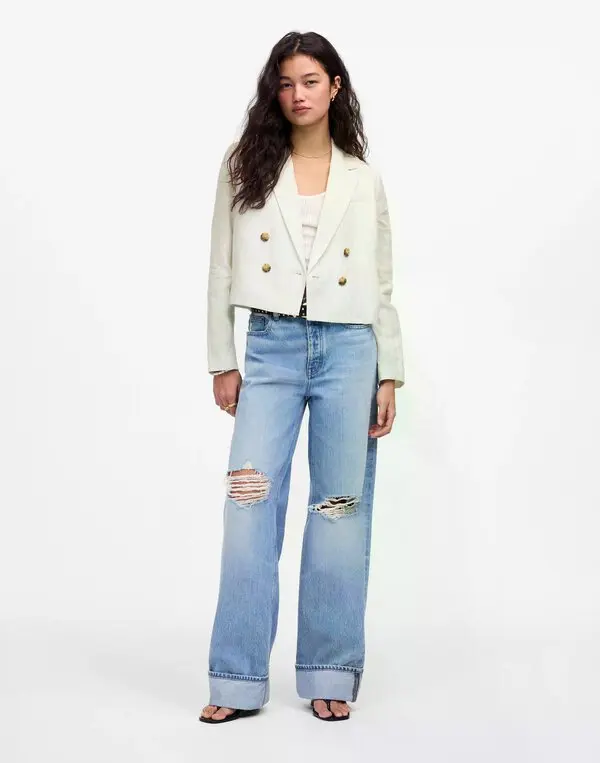 Madewell Double-breasted Cropped Linen Blazer