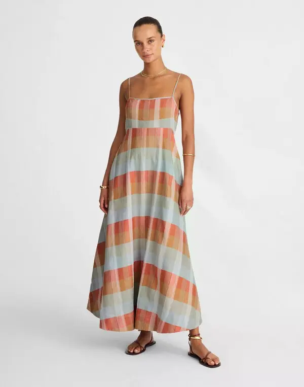 Empire-waist Plaid Midi Dress