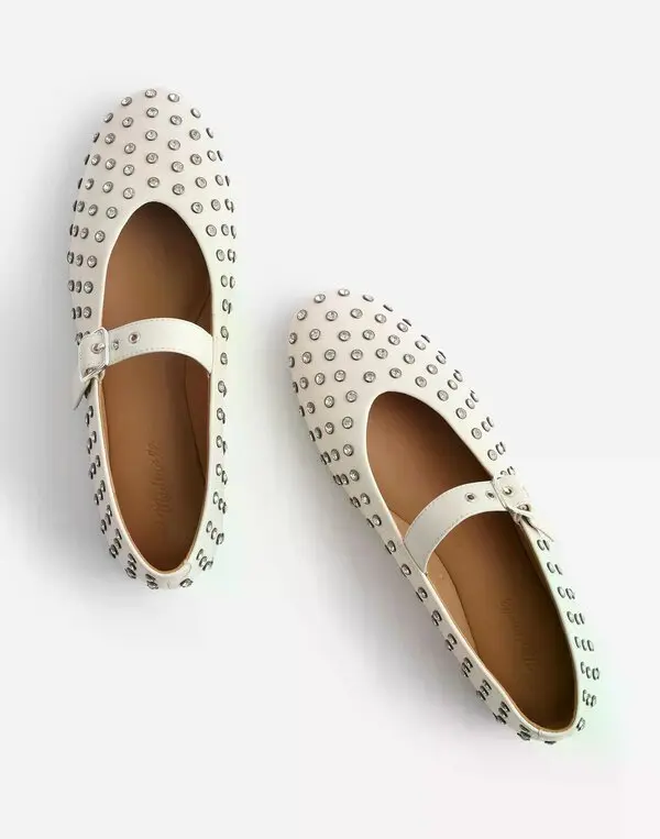 Madewell The Remy Crystal-embellished Leather Mary Jane Flats - Ecru