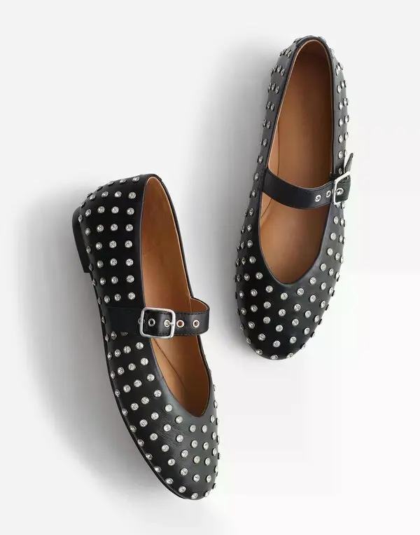 Madewell The Remy Crystal-embellished Leather Mary Jane Flats - True Black