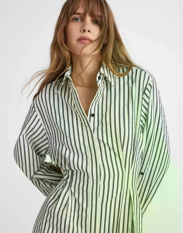 Madewell Striped Tucked Mini Shirtdress - Grey Variegated Stripe
