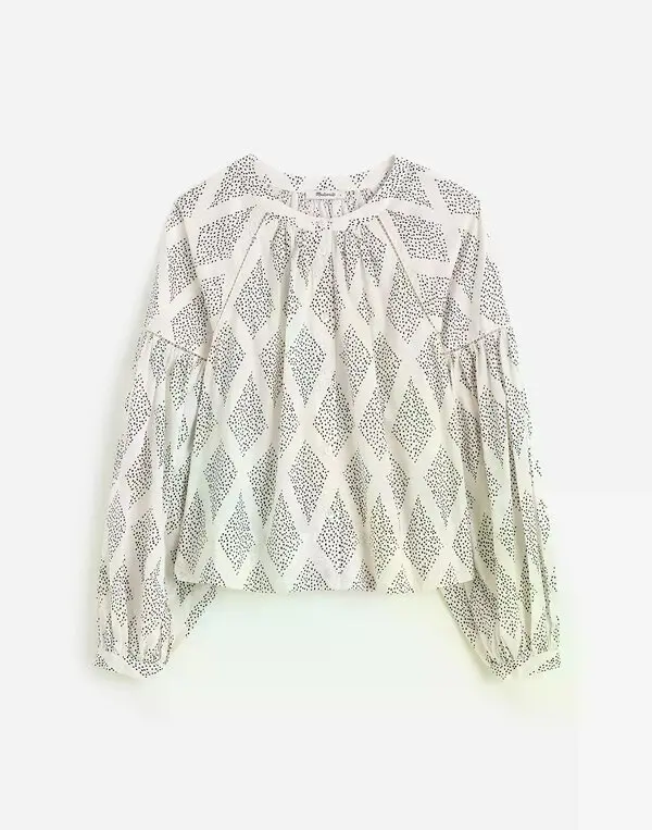 Madewell Shirred Balloon-sleeve Top In Geometric Print - Lighthouse