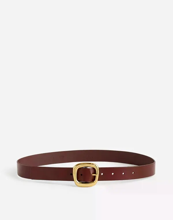 Madewell Sculptural Buckle Leather Belt - Soft Mahogany