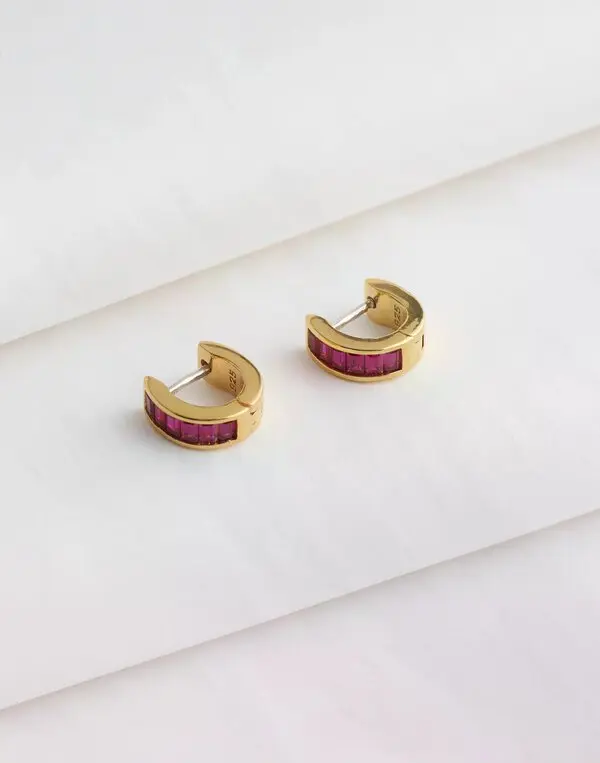 Madewell Demi-fine Baguette Crystal Huggie Hoop Earrings - Ruby