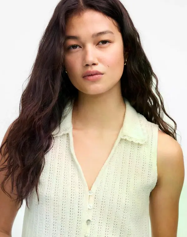 Madewell Crochet-knit V-neck Vest - Vintage Ivory