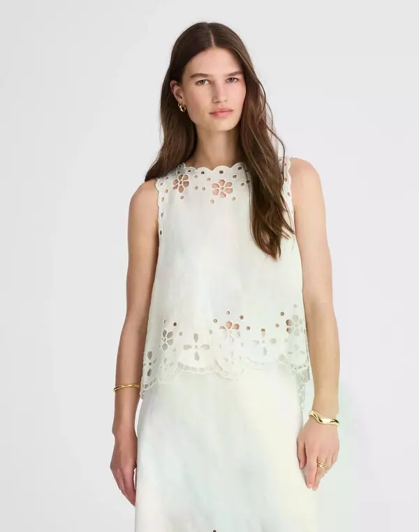 Madewell Embroidered Eyelet High-low Tank - Salt