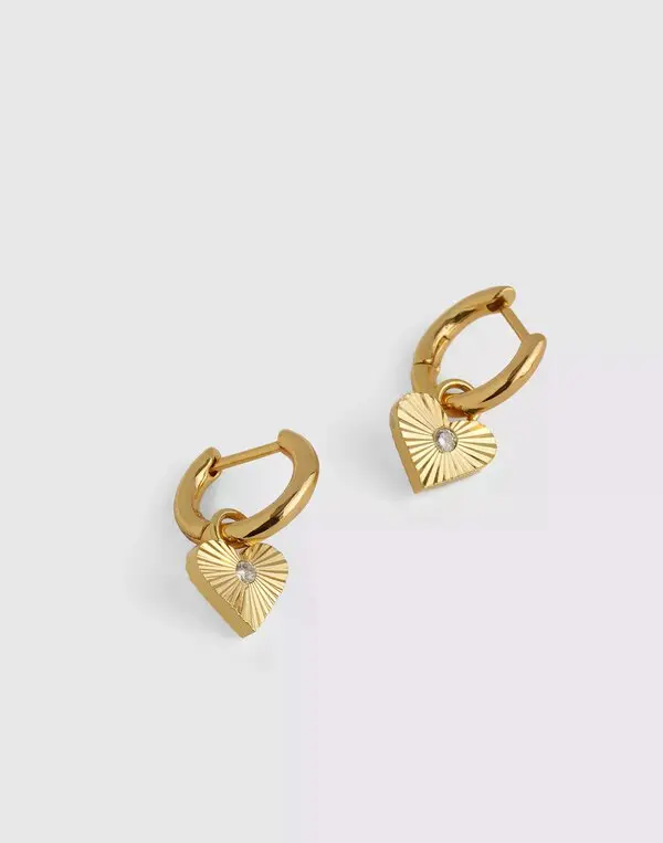 Madewell Engine Turned Heart Huggie Hoop Earrings - Antique Gold