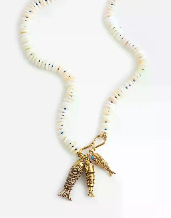 Madewell Beaded Fish Statement Necklace - Antique Gold