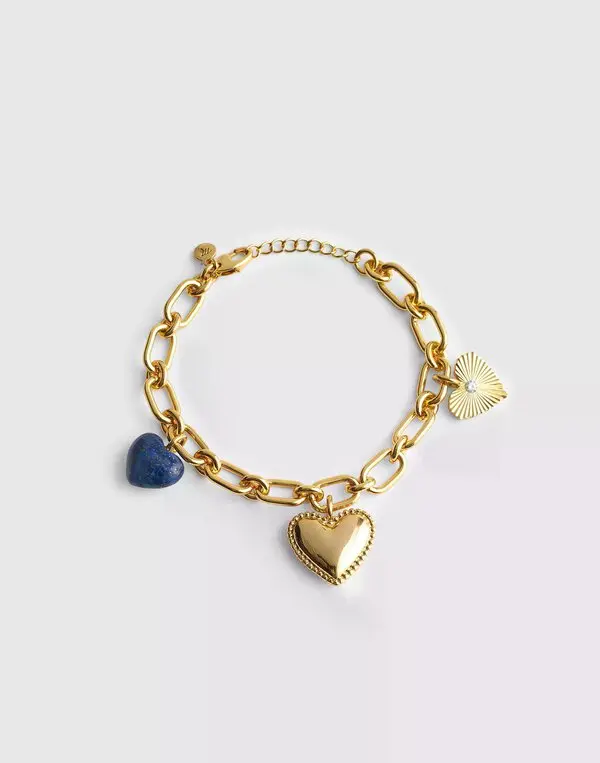 Madewell Engine Turned Lapis Heart Charm Bracelet - Antique Gold