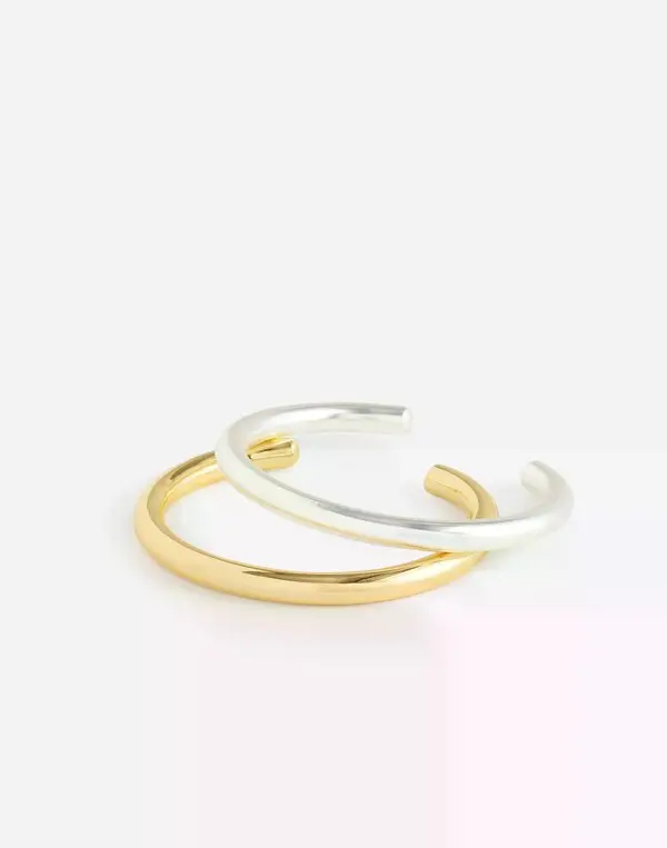 Madewell Mixed-metal Open Cuff Bracelet Set - Pale Gold