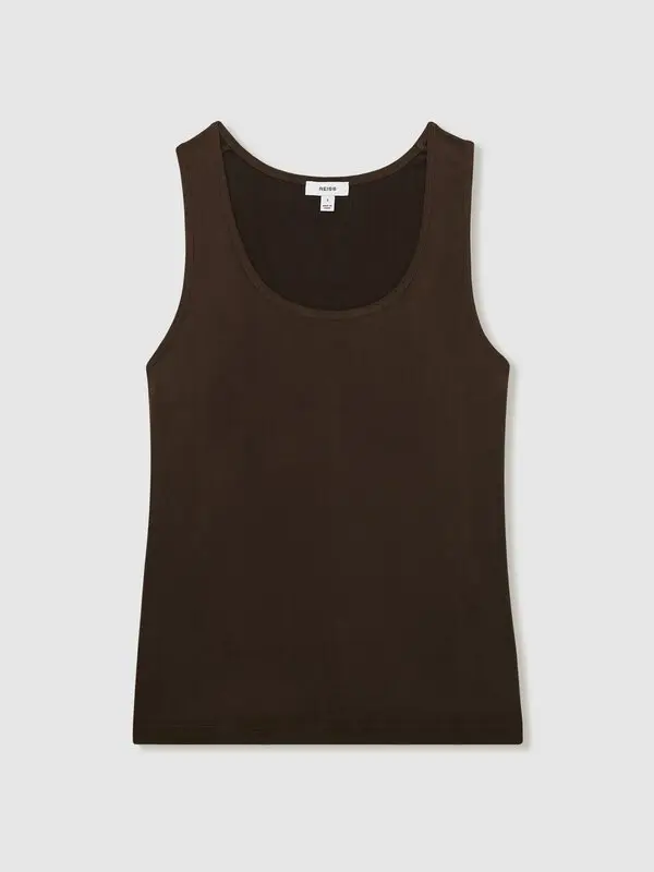 REISS Ruby Silk Front Cami Top - Chocolate