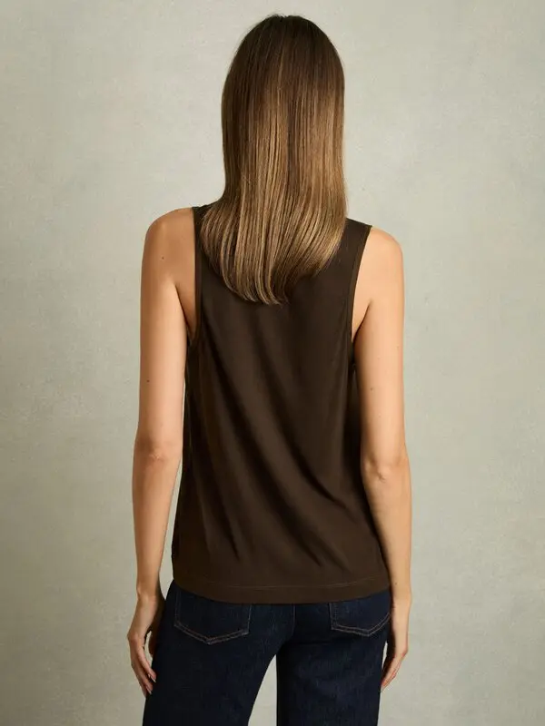REISS Ruby Silk Front Cami Top - Chocolate