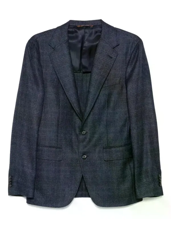 Canali Checked Wool Jacket - Blue