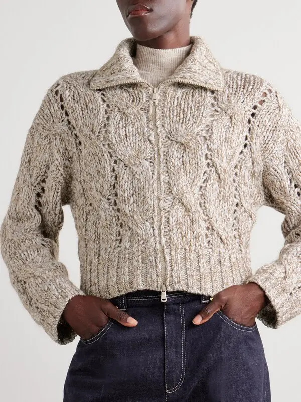 Brunello Cucinelli Sequin-embellished Cable-knit Wool Cardigan