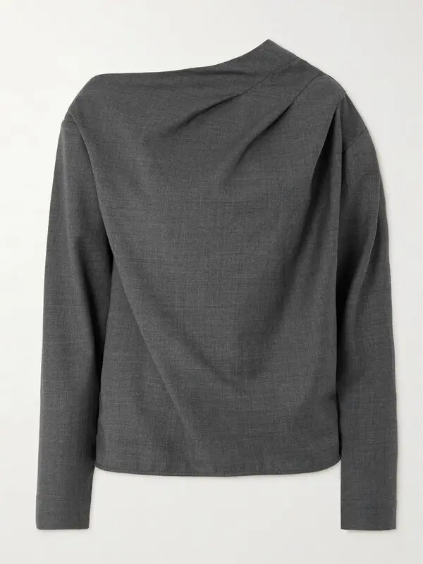 Loulou De Saison Asymmetric Pleated Draped Wool Top