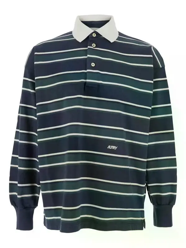 AUTRY Striped Long-sleeve Polo Shirt - Blue