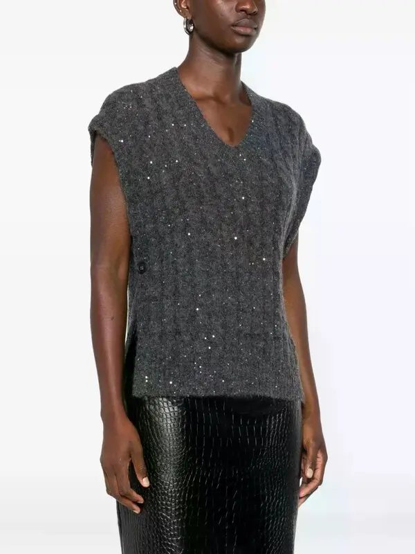 Brunello Cucinelli Sequin-embellished Sleeveless Top - Grey