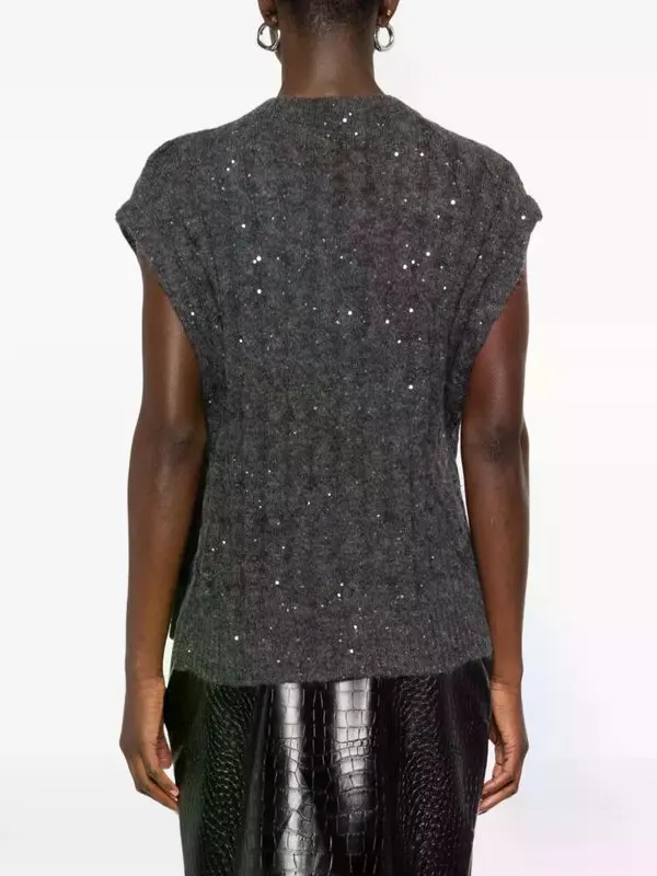 Brunello Cucinelli Sequin-embellished Sleeveless Top - Grey