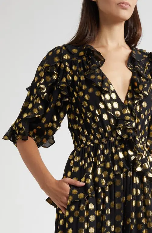 Ulla Johnson Tida Metallic Dot Silk Blend Dress In Obsidian - 60% Off |  Editorialist