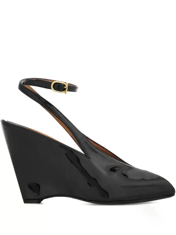 FERRAGAMO Peep-toe Ankle-strap Wedge Pumps - Black