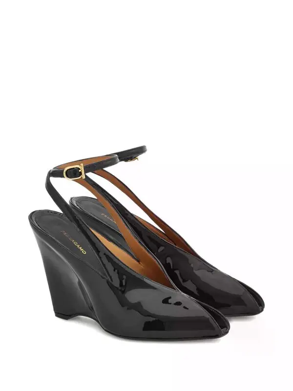 FERRAGAMO Peep-toe Ankle-strap Wedge Pumps - Black