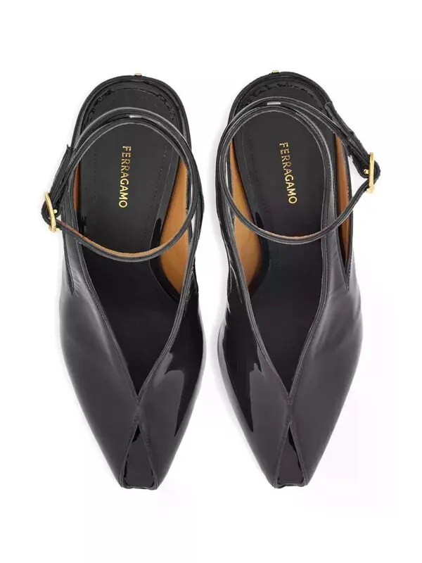 FERRAGAMO Peep-toe Ankle-strap Wedge Pumps - Black