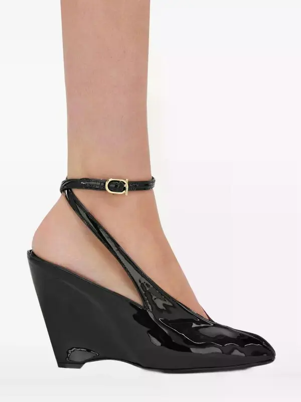 FERRAGAMO Peep-toe Ankle-strap Wedge Pumps - Black