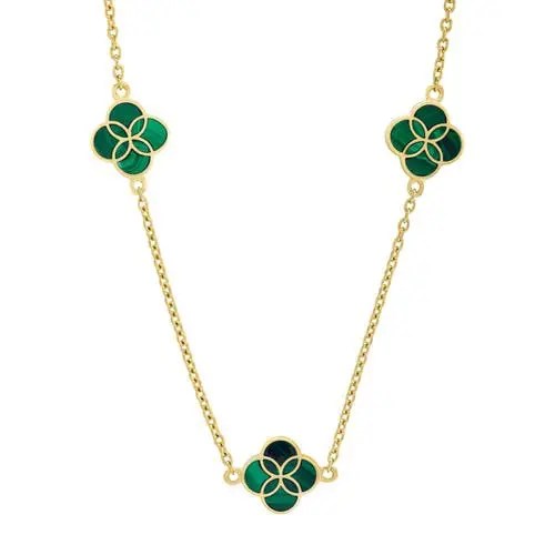 JAN LESLIE Sterling Silver & 18k Gold Vermeil Gemstone Petal Necklace - Green