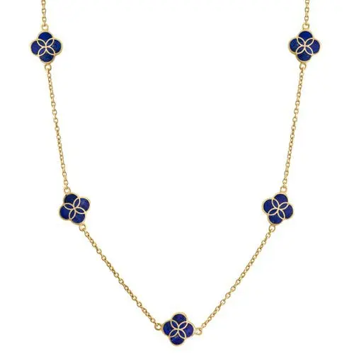 JAN LESLIE Sterling Silver And 18k Gold Vermeil Gemstone Petal Necklace - Blue